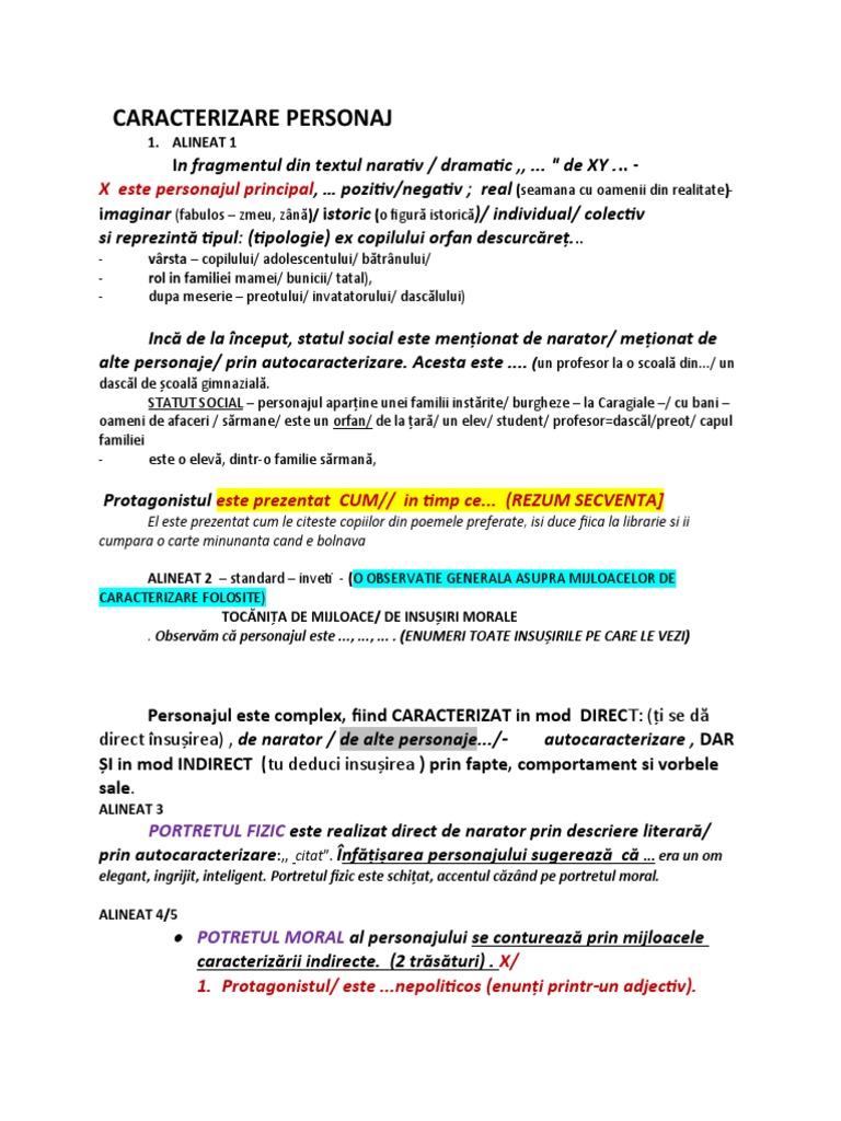 Caracterizare Personaj Model-1 | PDF