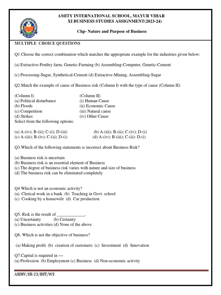 Multiple Choice Questions | PDF | Risk | Economies