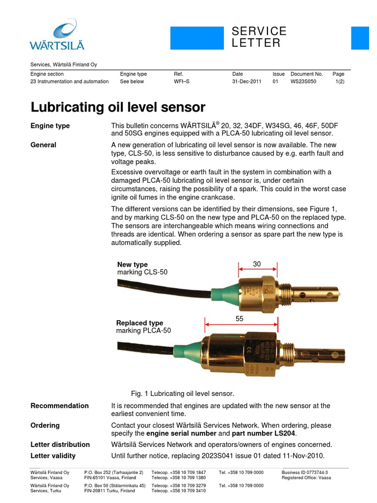Lubricating Oil Level Sensor WS23S050 - 01gb | PDF | Electrical Engineering