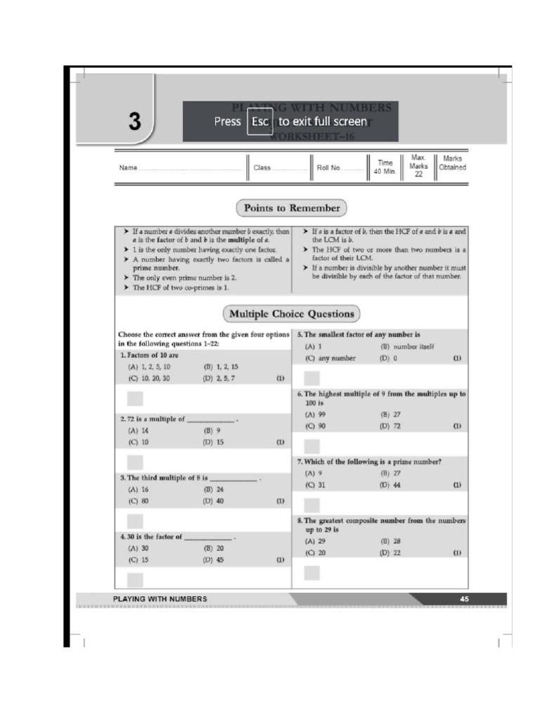 Maths Pull-Out Worksheet | PDF