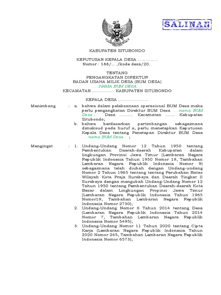 Draft - SK Direktur BUMDes | PDF