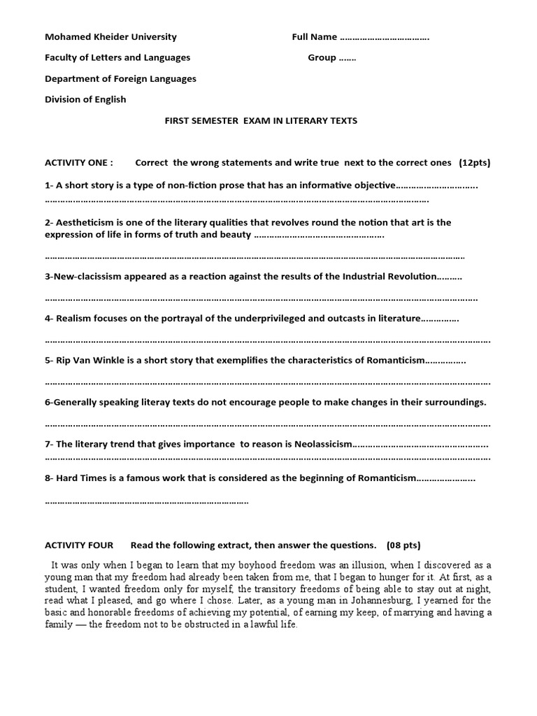 Lit EXAM L1 S1 2021 | PDF