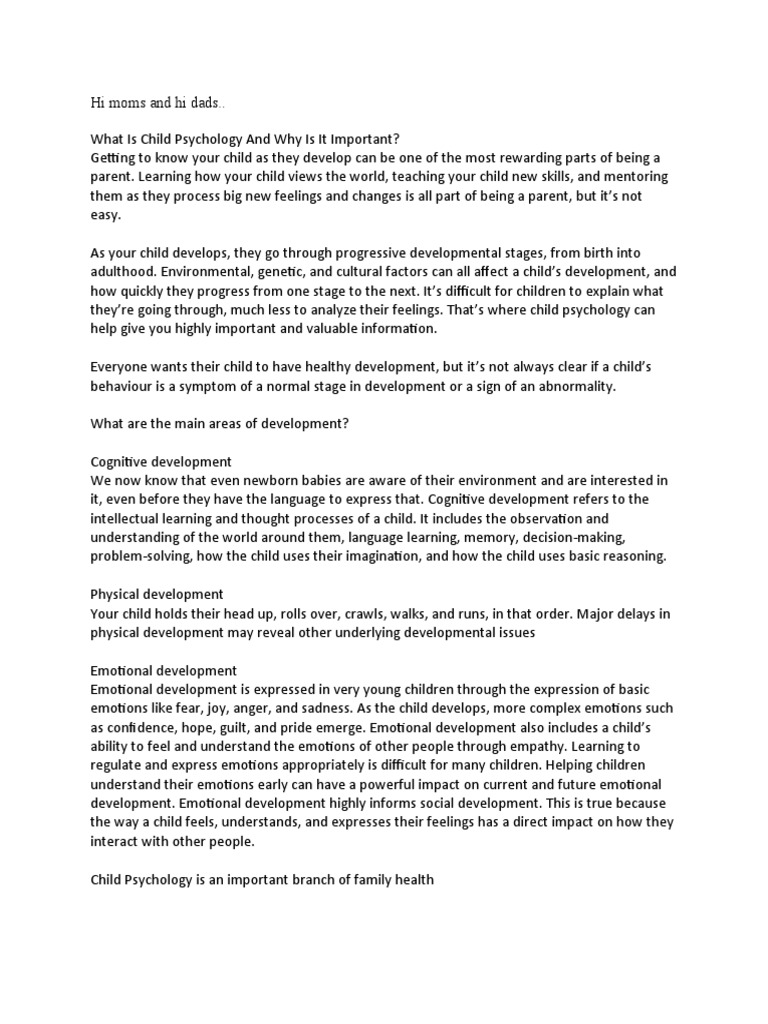 Child Psychology Script | PDF | Developmental Psychology | Child ...