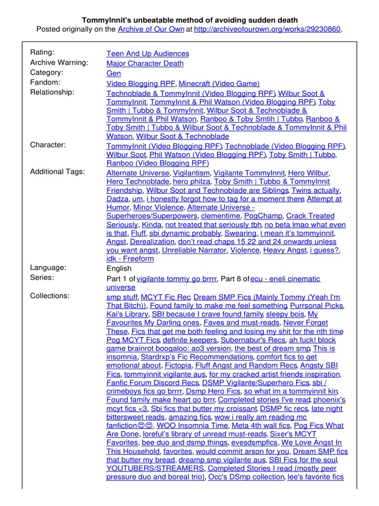 TommyInnit's Unbeatable Method For Avoiding Sudden Death | PDF