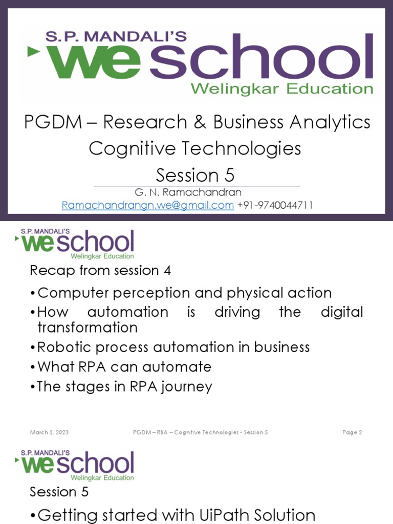PGDM RBA CognitiveTechnologies Session5 | PDF | Automation | Robotics