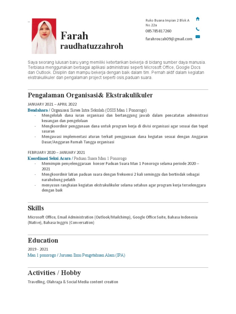 __FREE TEMPLATE CV Lulusan SMA by Vina Muliana | PDF