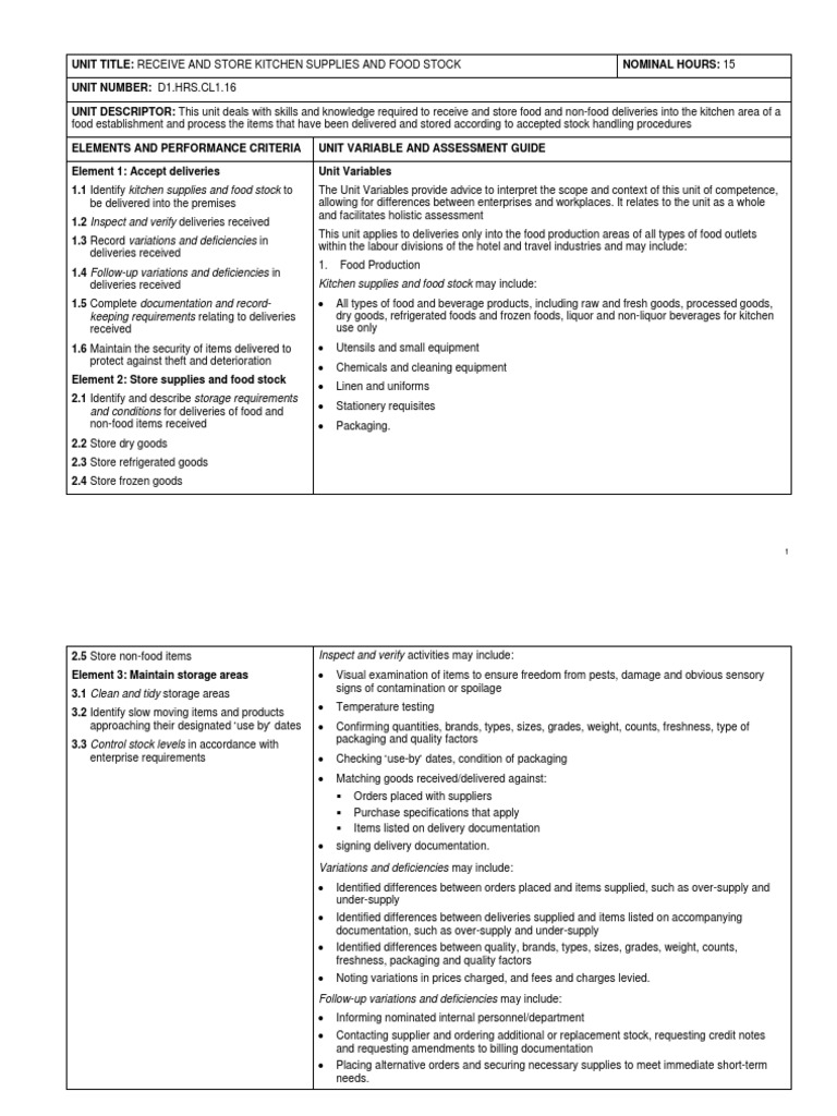 Receiving and Storing Food Stock | PDF | Food Safety | Kitchen