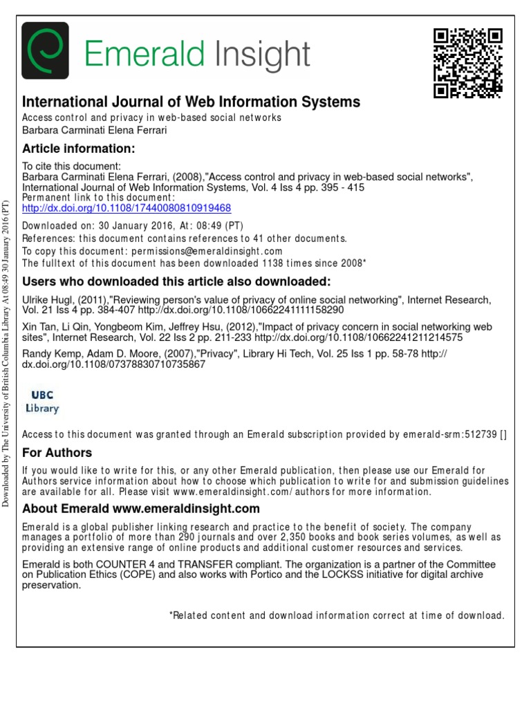 Barbara Carminati And Elena Ferrari 2008 Access Control And Privacy In