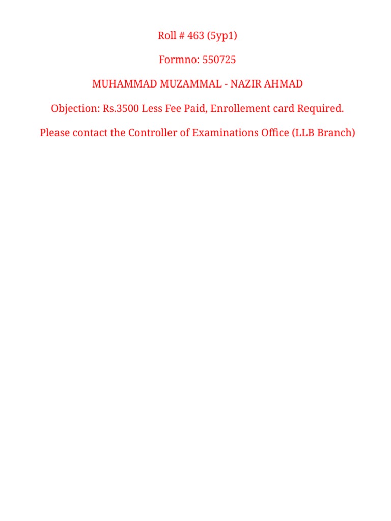 LLB Roll No Slip | PDF