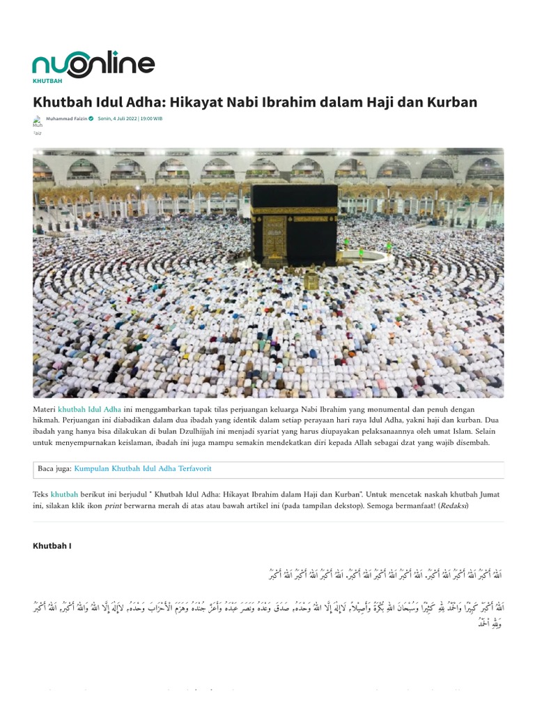 Khutbah Idul Adha - Hikayat Nabi Ibrahim Dalam Haji Dan Kurban | PDF