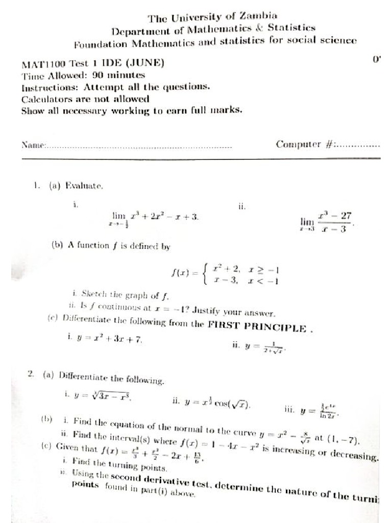 MAT1100 Deferred Test 2022/2023 | PDF