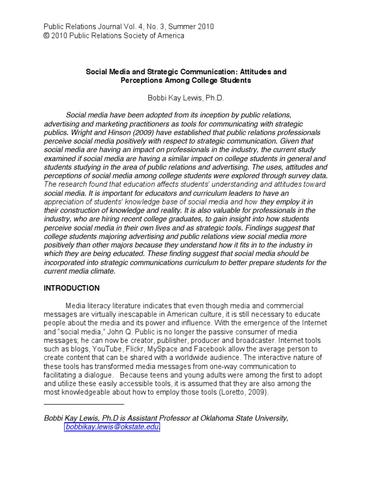 Social Media and Strategic, Communication Attitudes and Perceptions ... Social Media and Strategic, Communication Attitudes and Perceptions ...