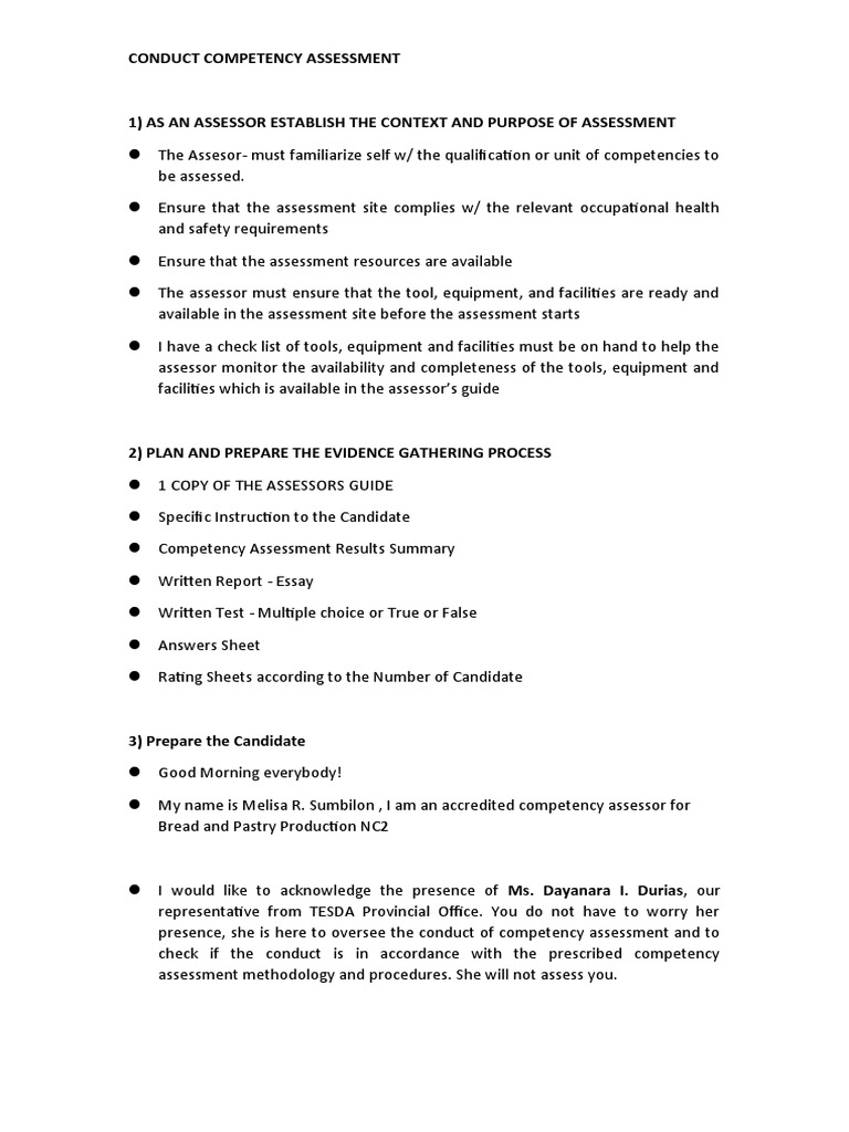 Conduct Competency Assessment Script | PDF | Educational Assessment