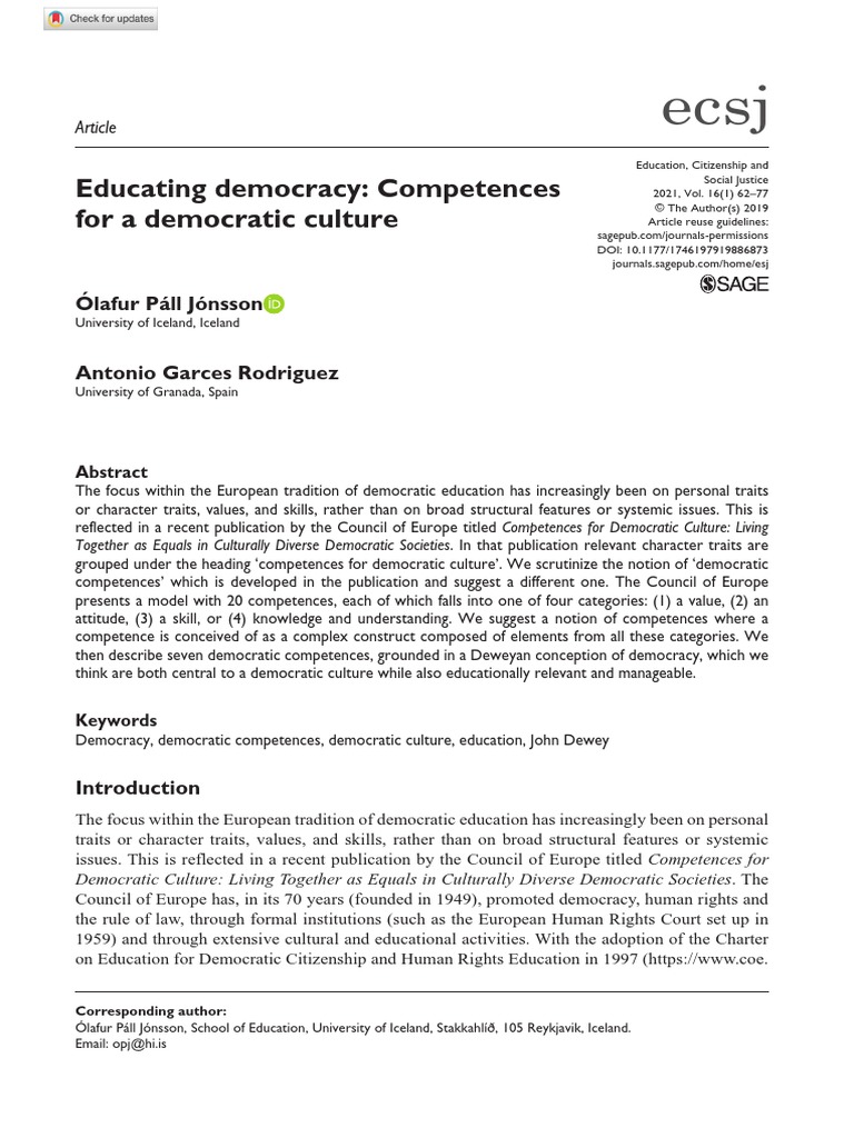 Educating Democracy Competences For A Democratic Culture | PDF ...