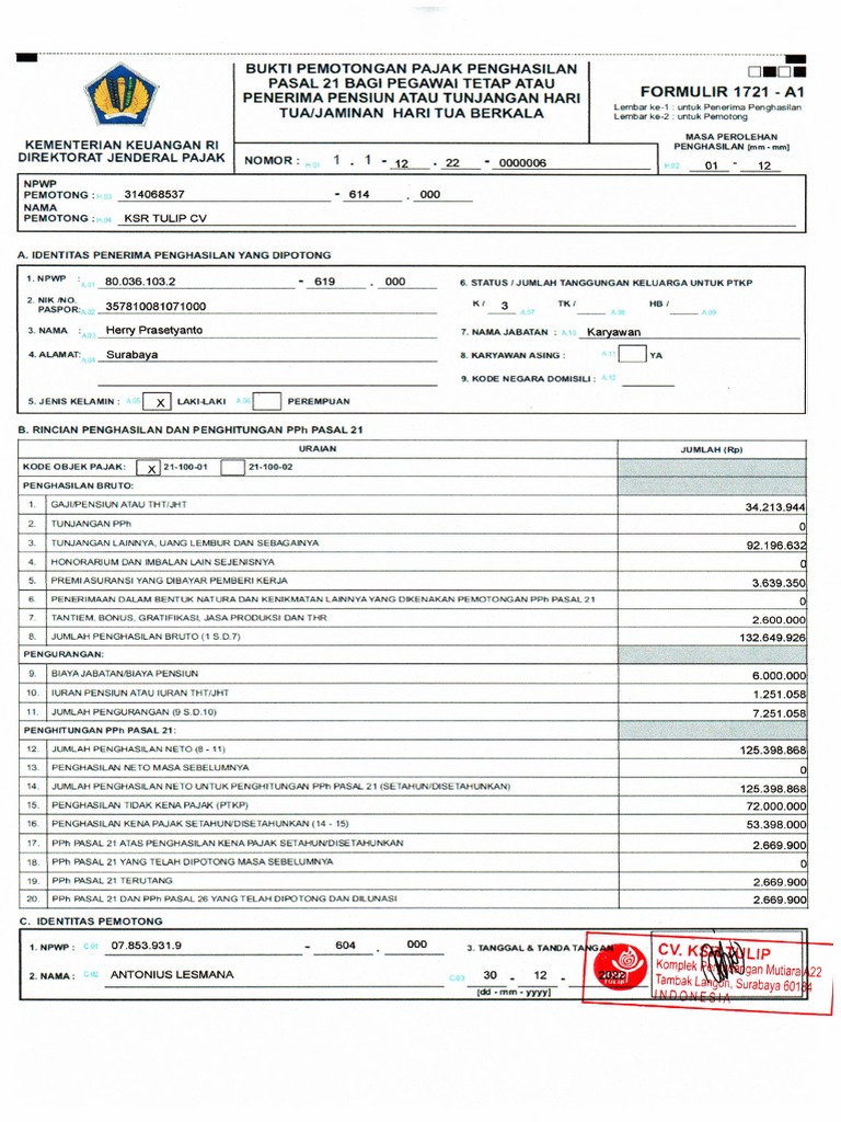 Bukpot PPH 21 Herry Prasetyanto 2022 | PDF