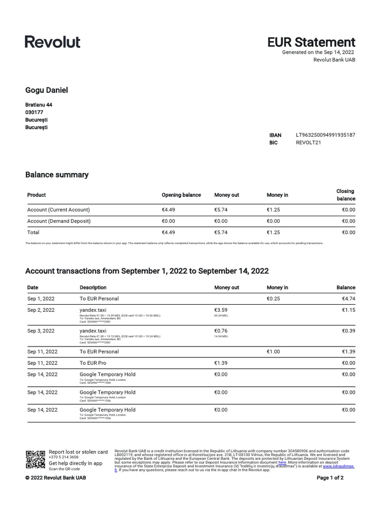 EUR Statement: Gogu Daniel | PDF | Banks | Lithuania