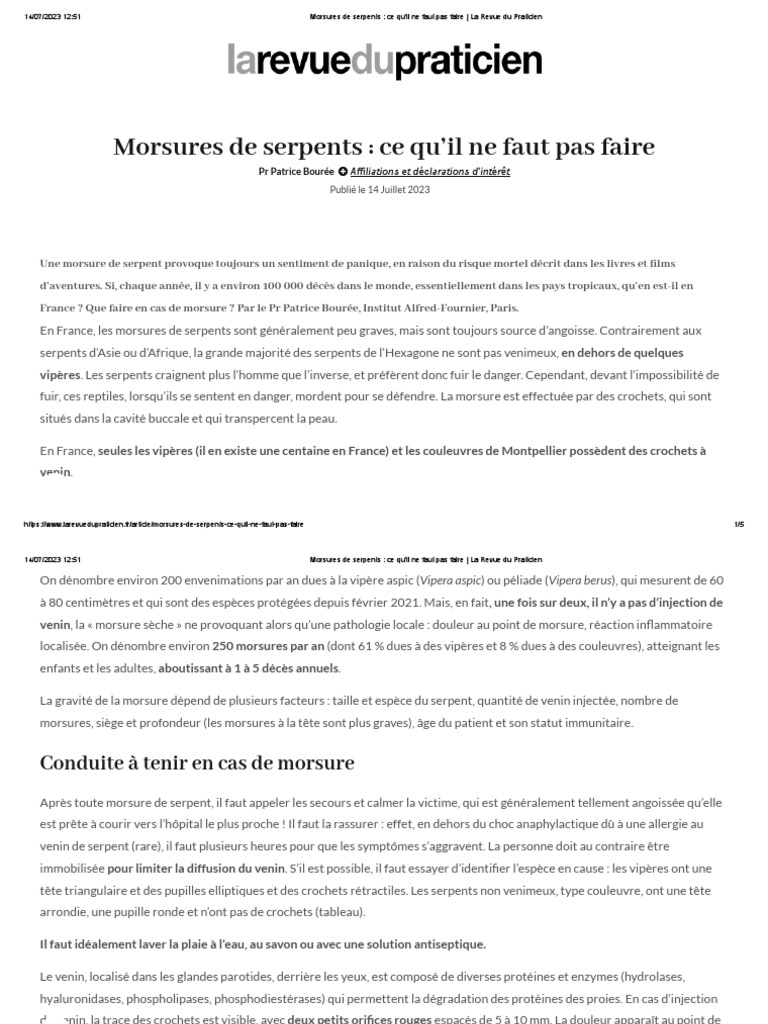 Conduite à tenir en cas de morsure de serpent | PDF | Venin | Médecine