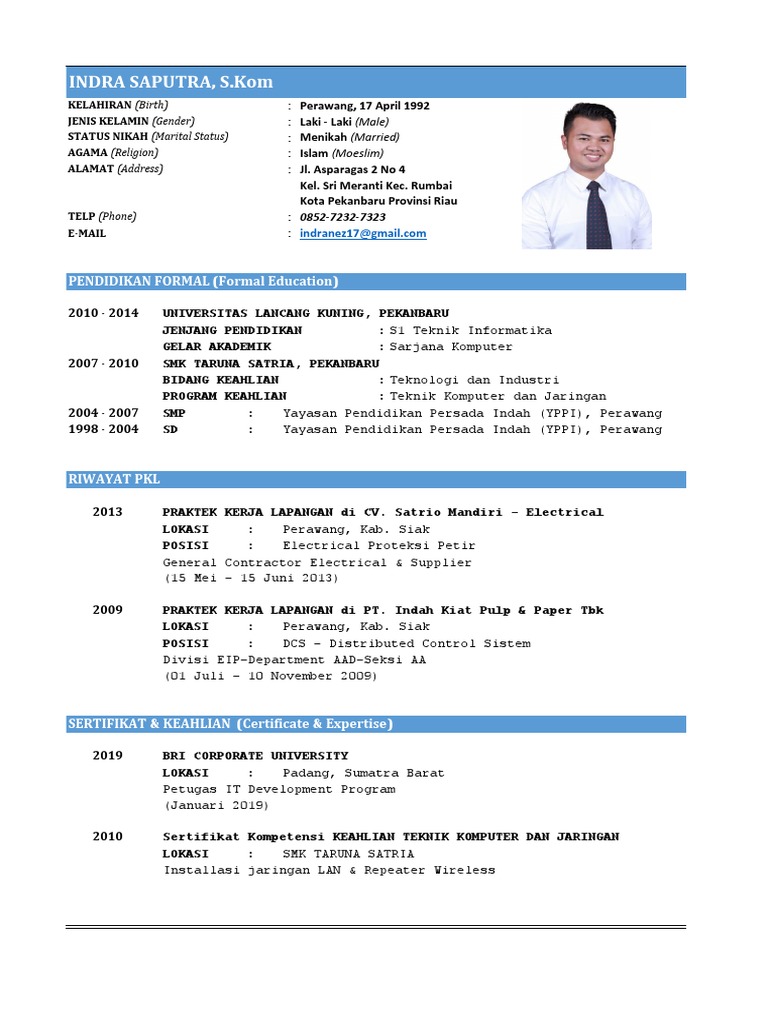 CV Indra Saputra (Experienced) | PDF
