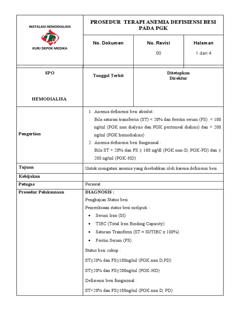 Terapi Anemia Besi PGK di Hemodialisis | PDF