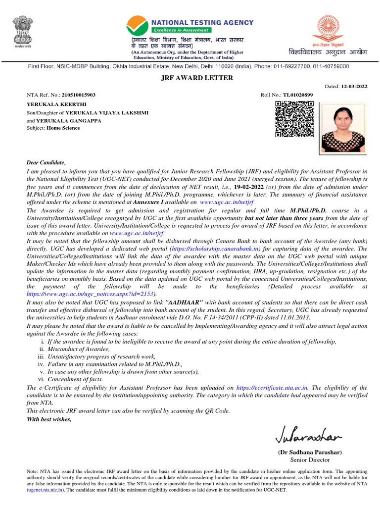 JRF Letter | PDF | Doctor Of Philosophy