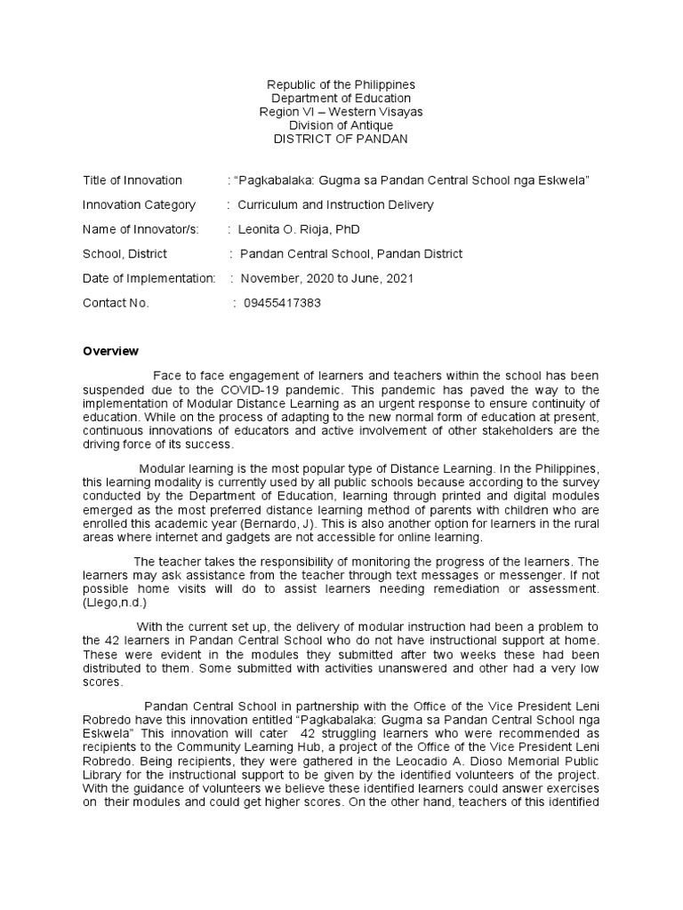 Innovation Sample | PDF | Learning | Schools