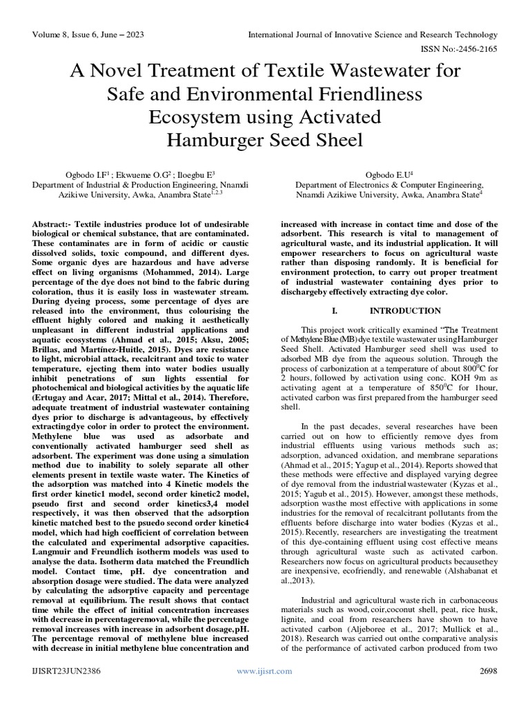 A Novel Treatment of Textile Wastewater for Safe and Environmental ...
