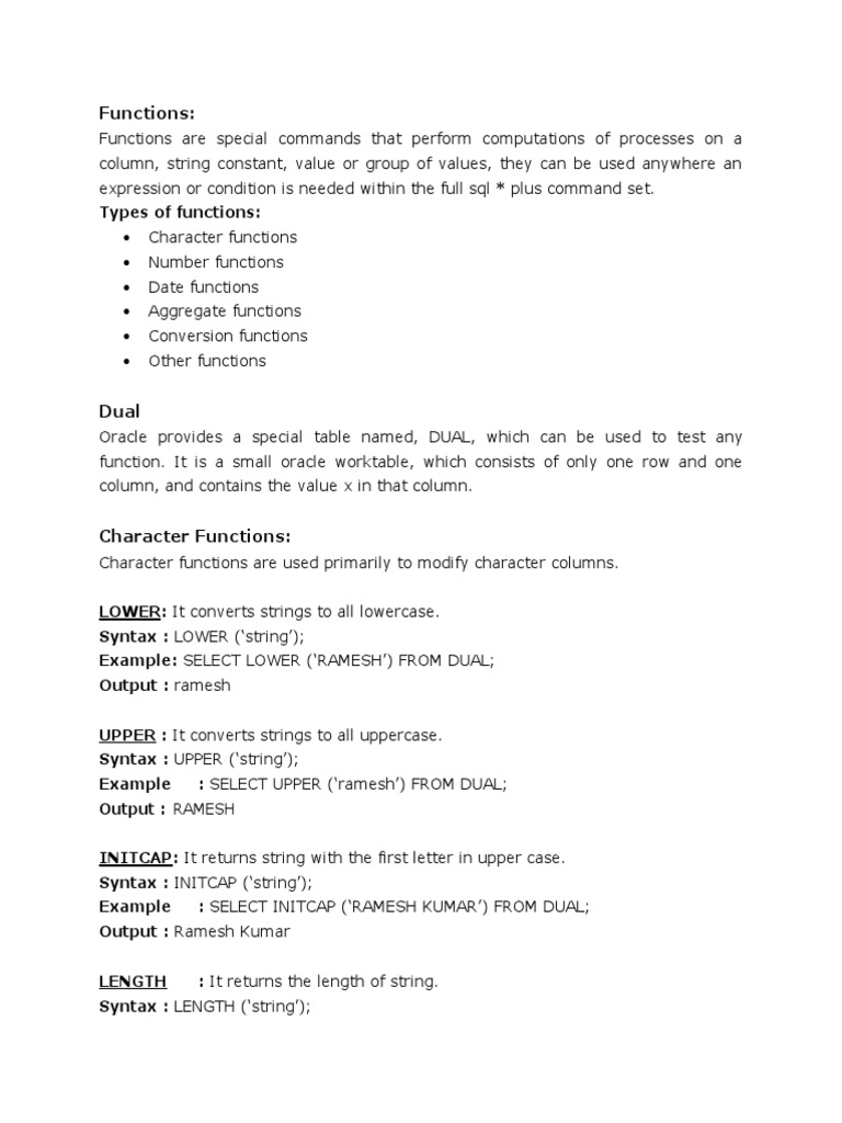 Sql Functions Pdf String Computer Science Computer Engineering 1332