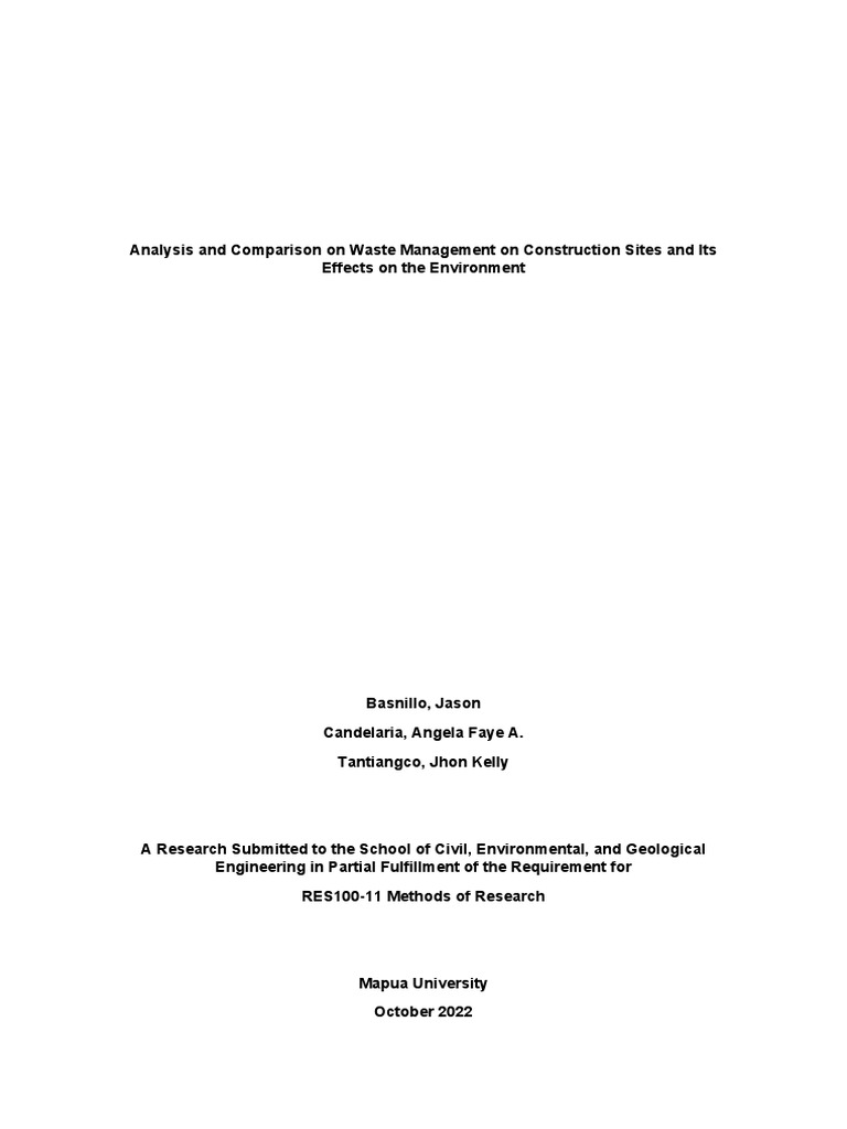 Analysis and Comparison On Waste Management On Construction Sites and ...