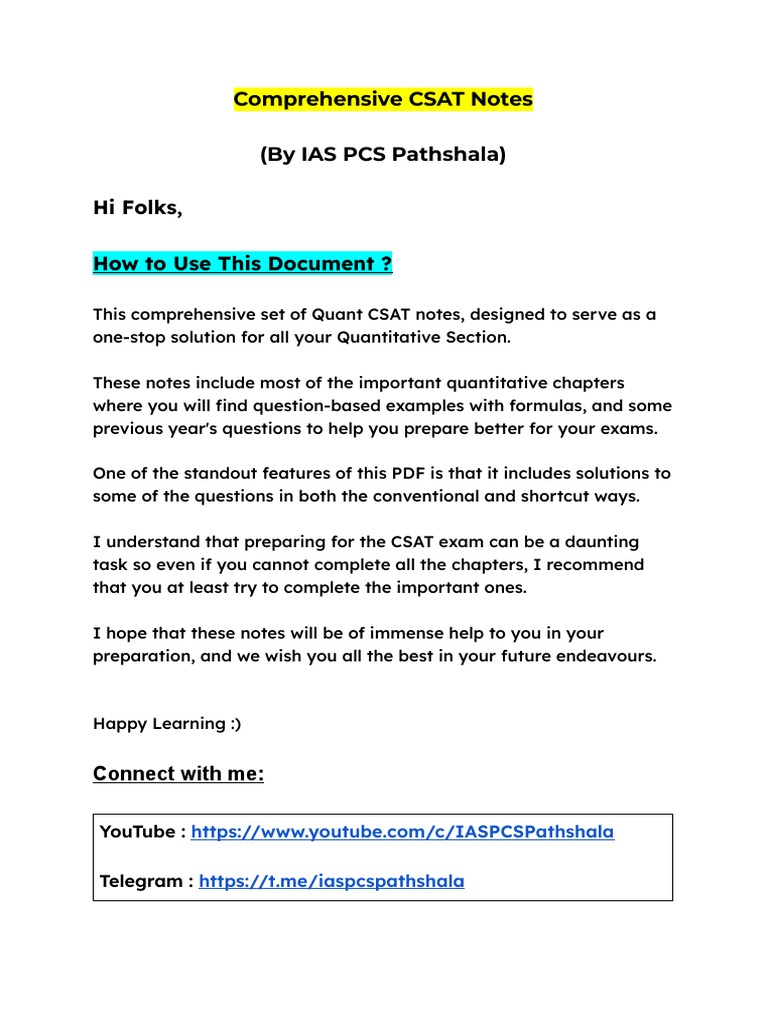 Comprehensive CSAT (Maths) Notes - IAS PCS Pathshala | PDF