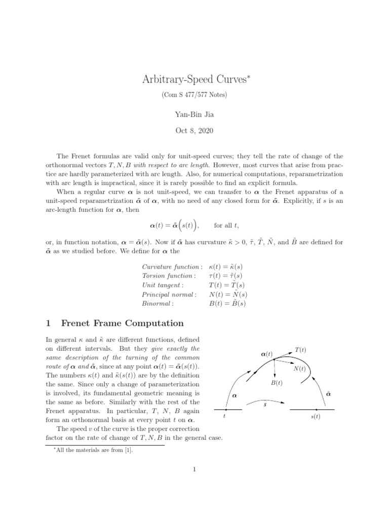 Arbitrary Speed Curve | PDF | Acceleration | Mathematical Concepts