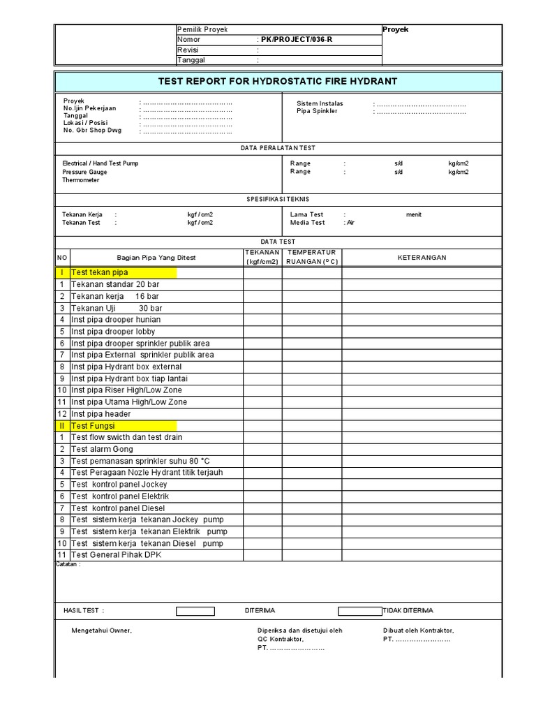Form-Test Tekan Fire Hydrant | PDF