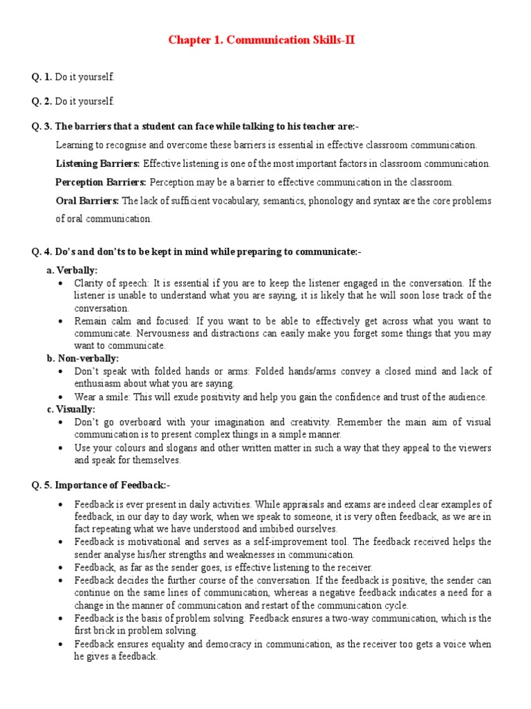 Chapter 1, Communication Skills-II Notes | PDF | Communication | Human ...