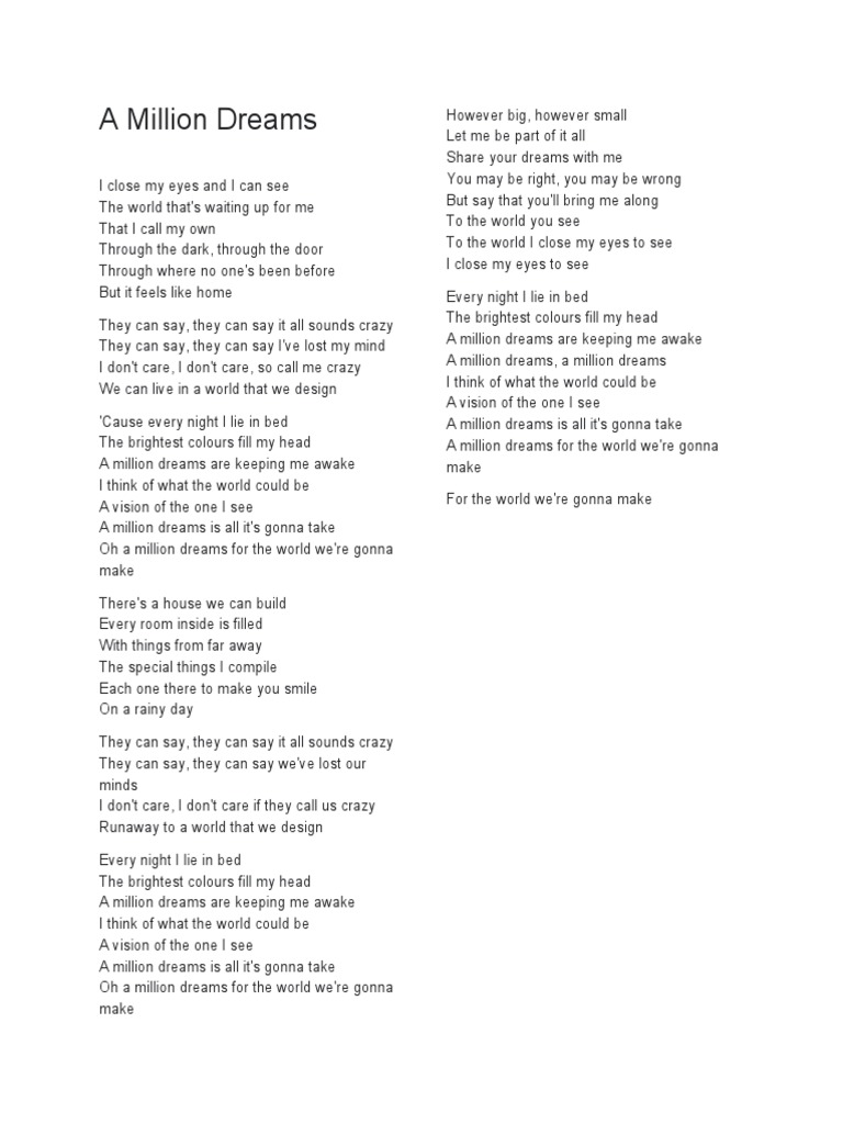 A Million Dreams LYRICS GRADUATION SONG SY2021-2022 | PDF