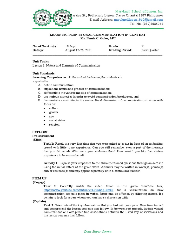 Learning Plan Sample | PDF | Communication | Information