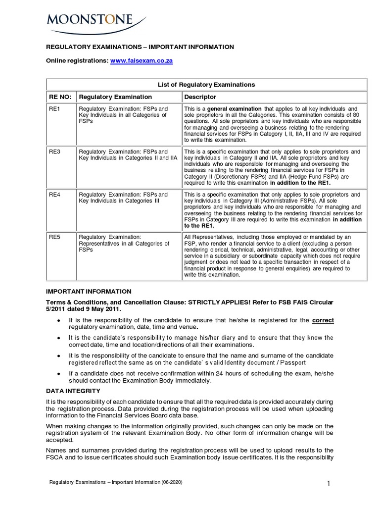 Regulatory Examination Important Information | PDF | Identity Document ...