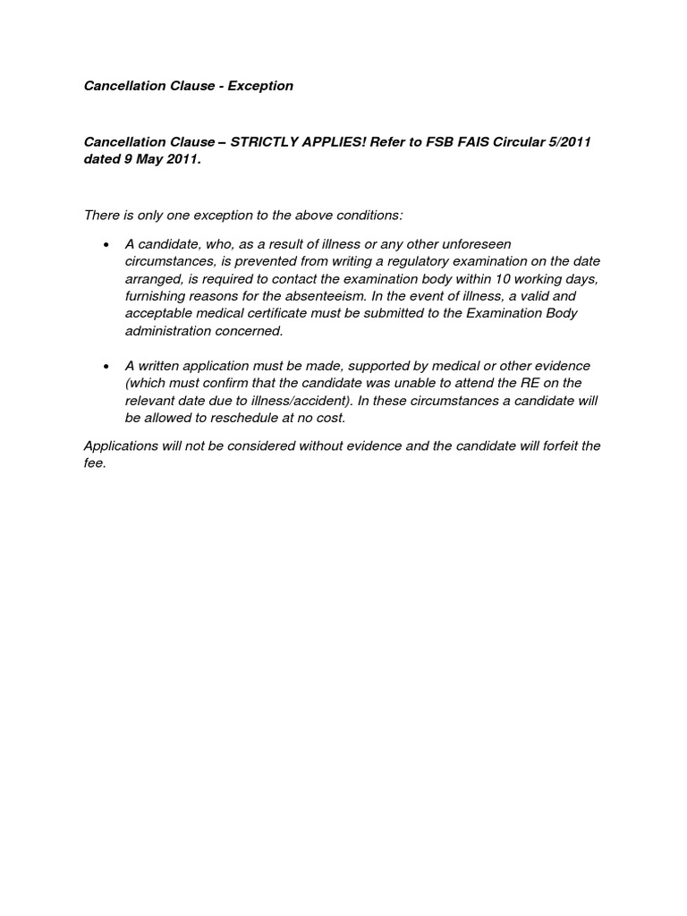 Cancellation Clause Exception | PDF