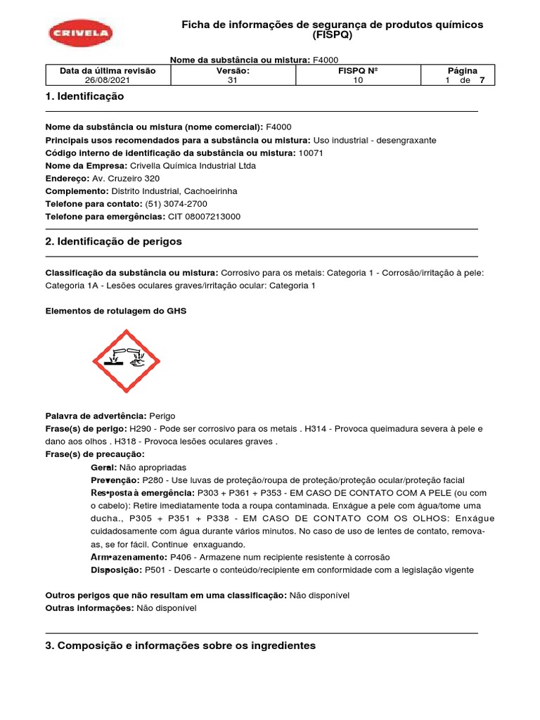 F4000 Fispq GHS | PDF | Química | Primeiros socorros