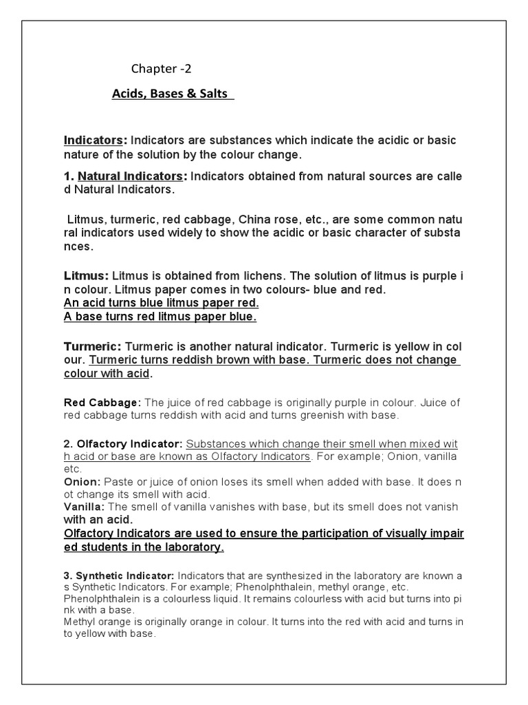 Chapter-2 Acids, Bases & Salts Notes | PDF | Acid | Ph