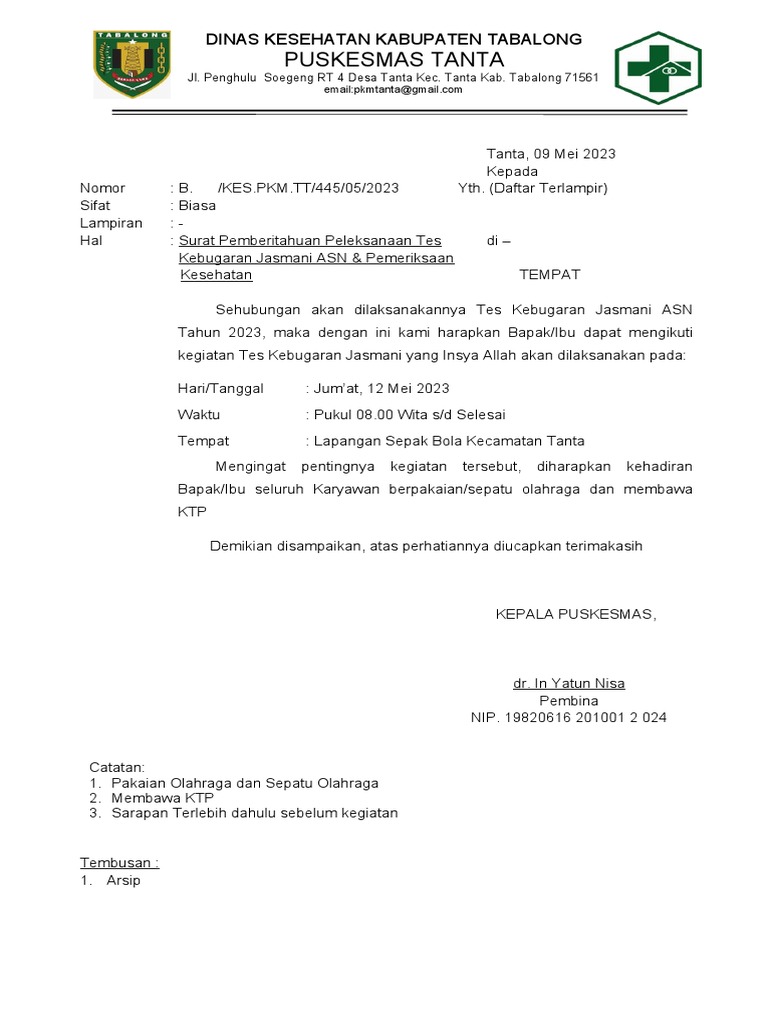 surat undangan kegiatan senam | PDF