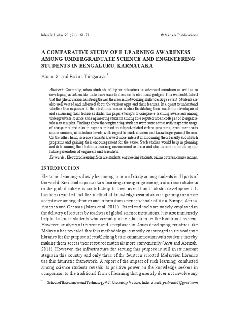 A Comparative Study of E-Learning Awareness Among Undergraduate Science and Engineering Students ...