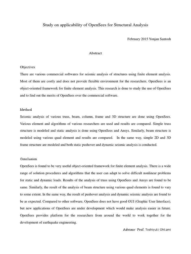 Study on applicability of OpenSees for Structural Analysis | PDF