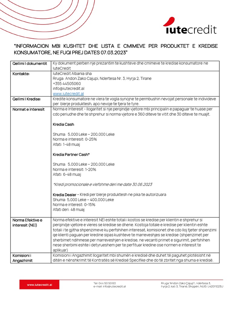 Lista e Cmimeve IuteCredit 07032023 1 | PDF