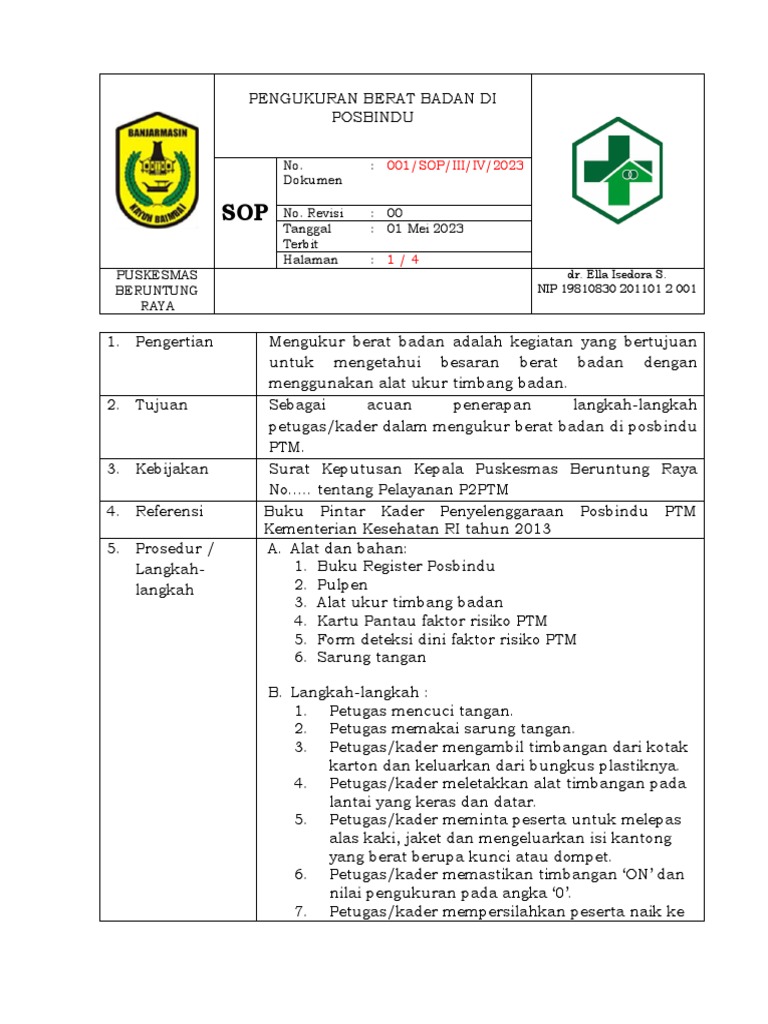 Sop Pengukuran BB Di Posbindu | PDF