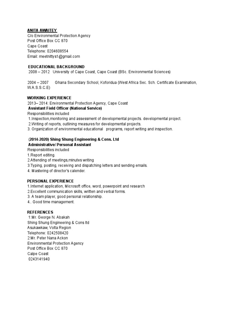 Anita Awaitey One Page PDF CV | PDF