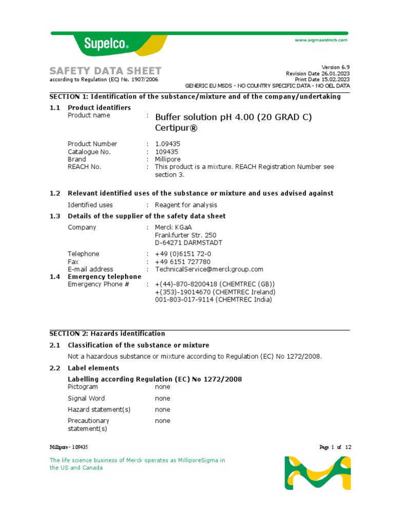 31 109435 Merck Sds | PDF | Dangerous Goods | Toxicity