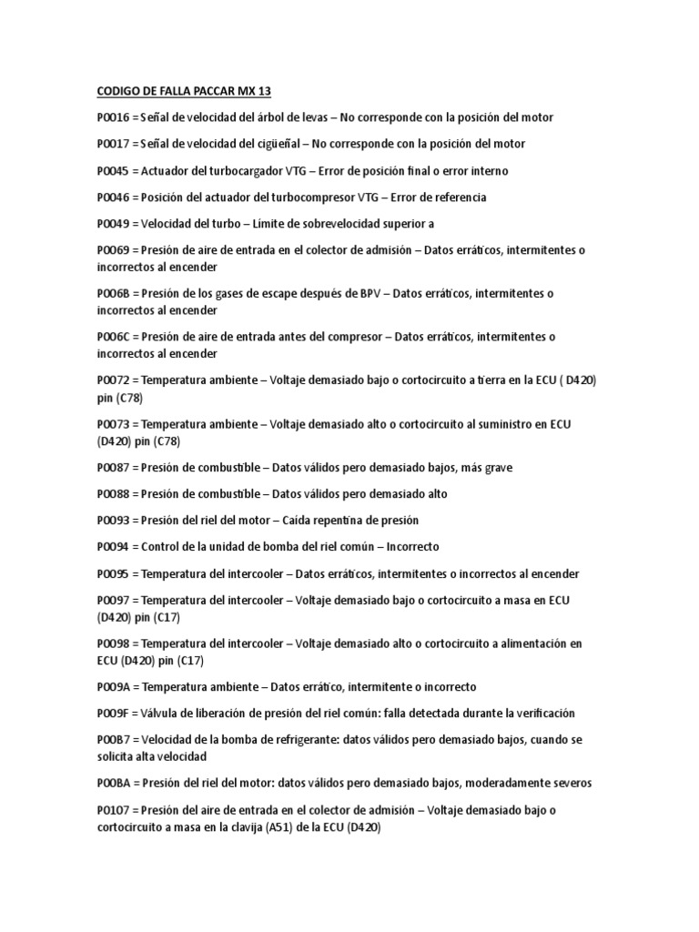 Codigo de Falla Paccar MX 13 | PDF | Turbocompresor | Fuente de alimentación