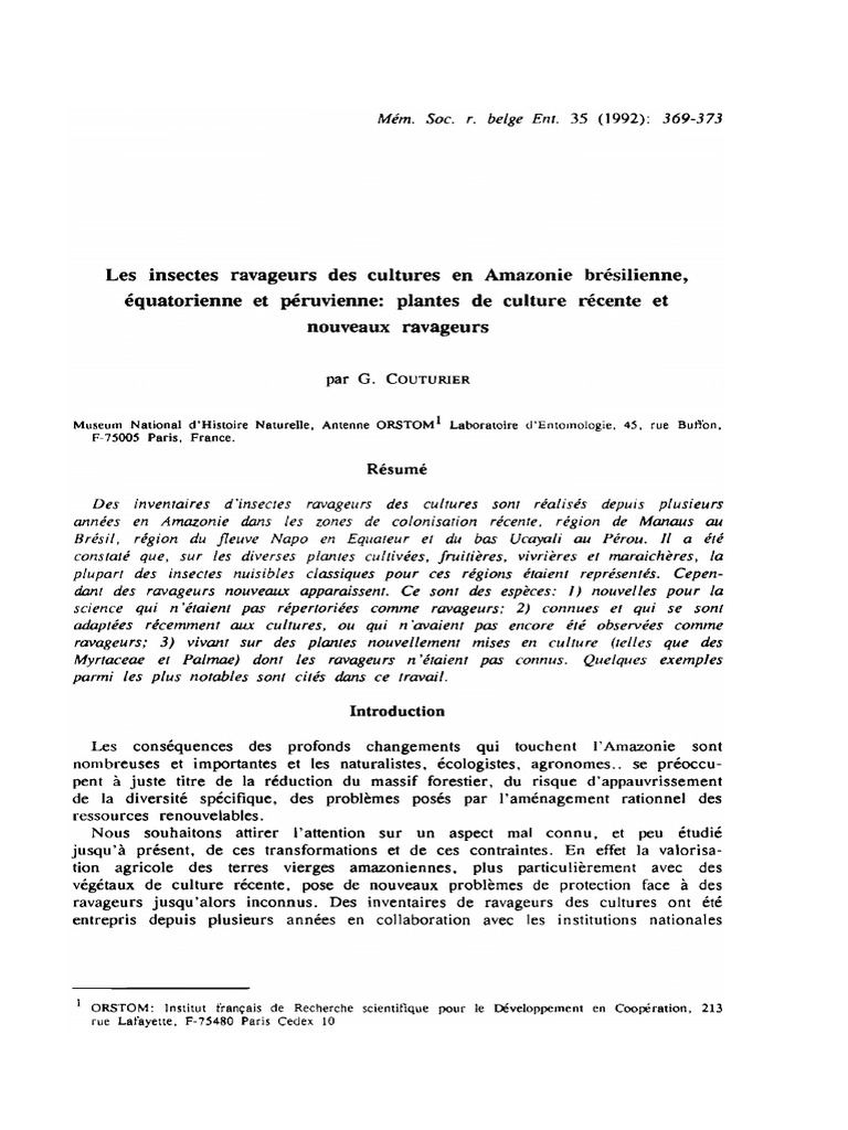 Les Insectes Ravageurs Des Cultures en Amazonie | PDF | Pérou | Insectes