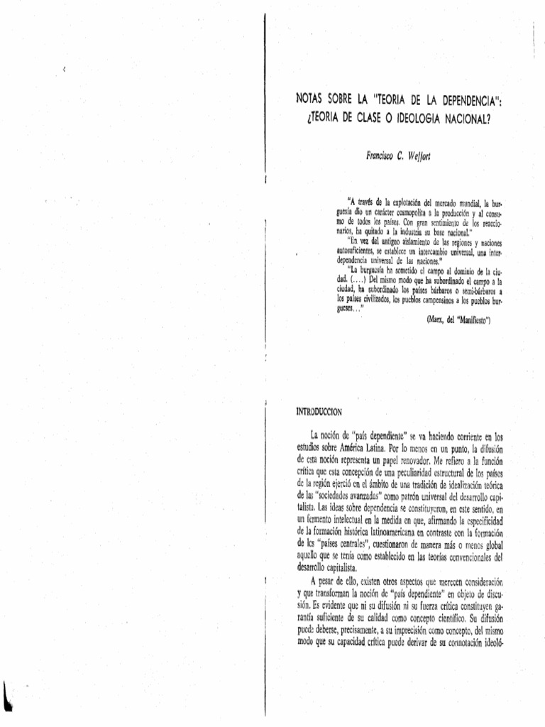 Weffort notas sobre teoria dependencia | PDF