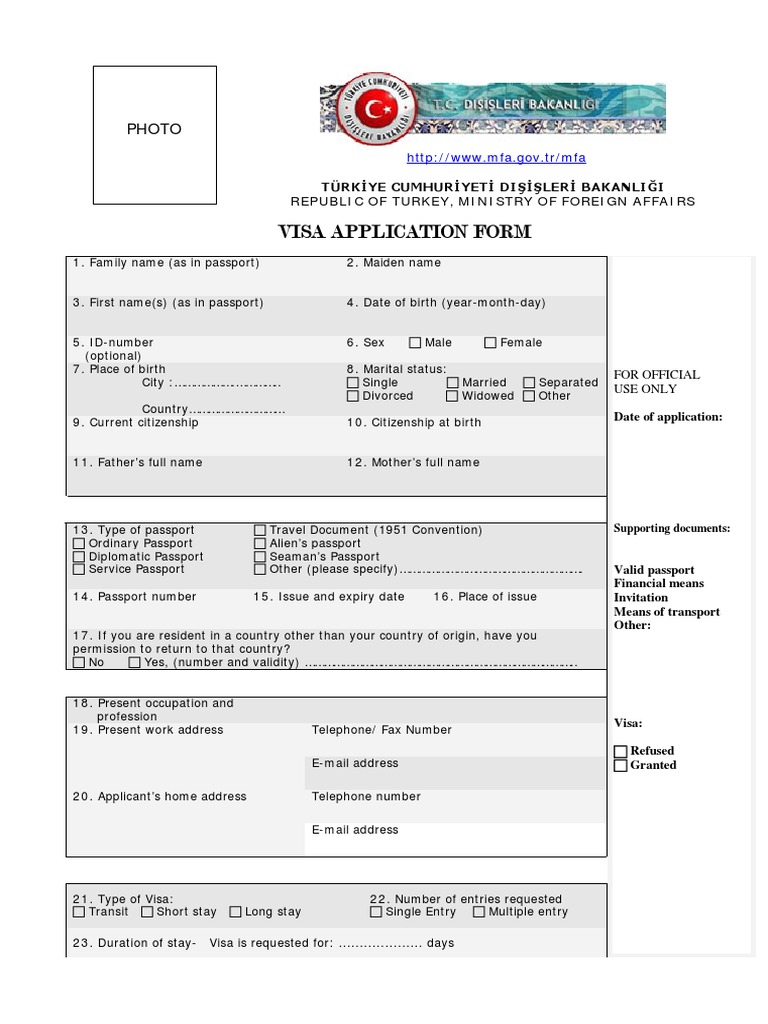 Visa Application Form for Turkey 2024 | PDF | Travel Visa | Passport