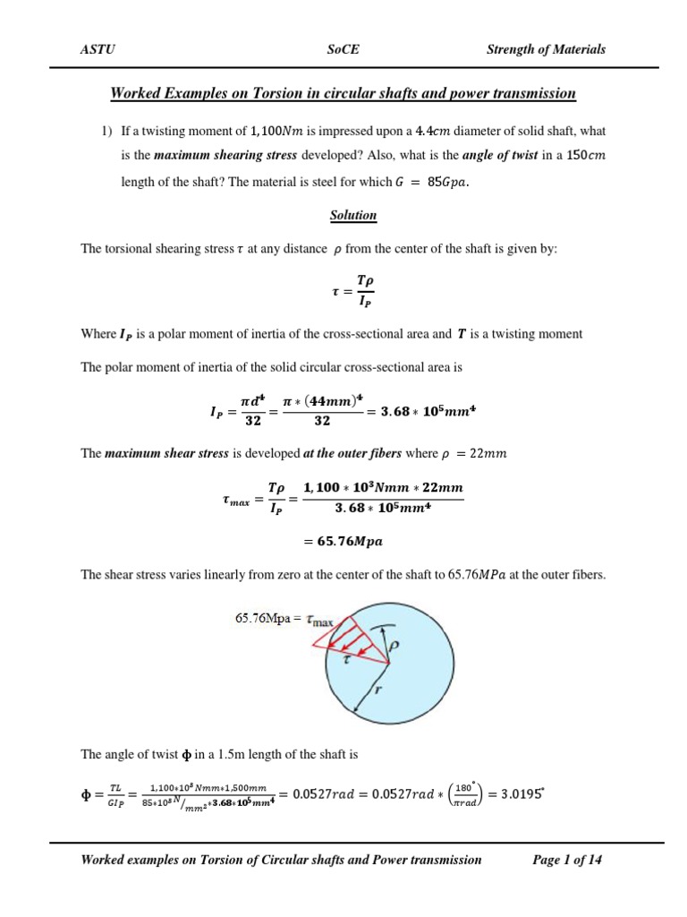 Torsion of Circular Shafts: Worked Examples | PDF | Stress (Mechanics ...